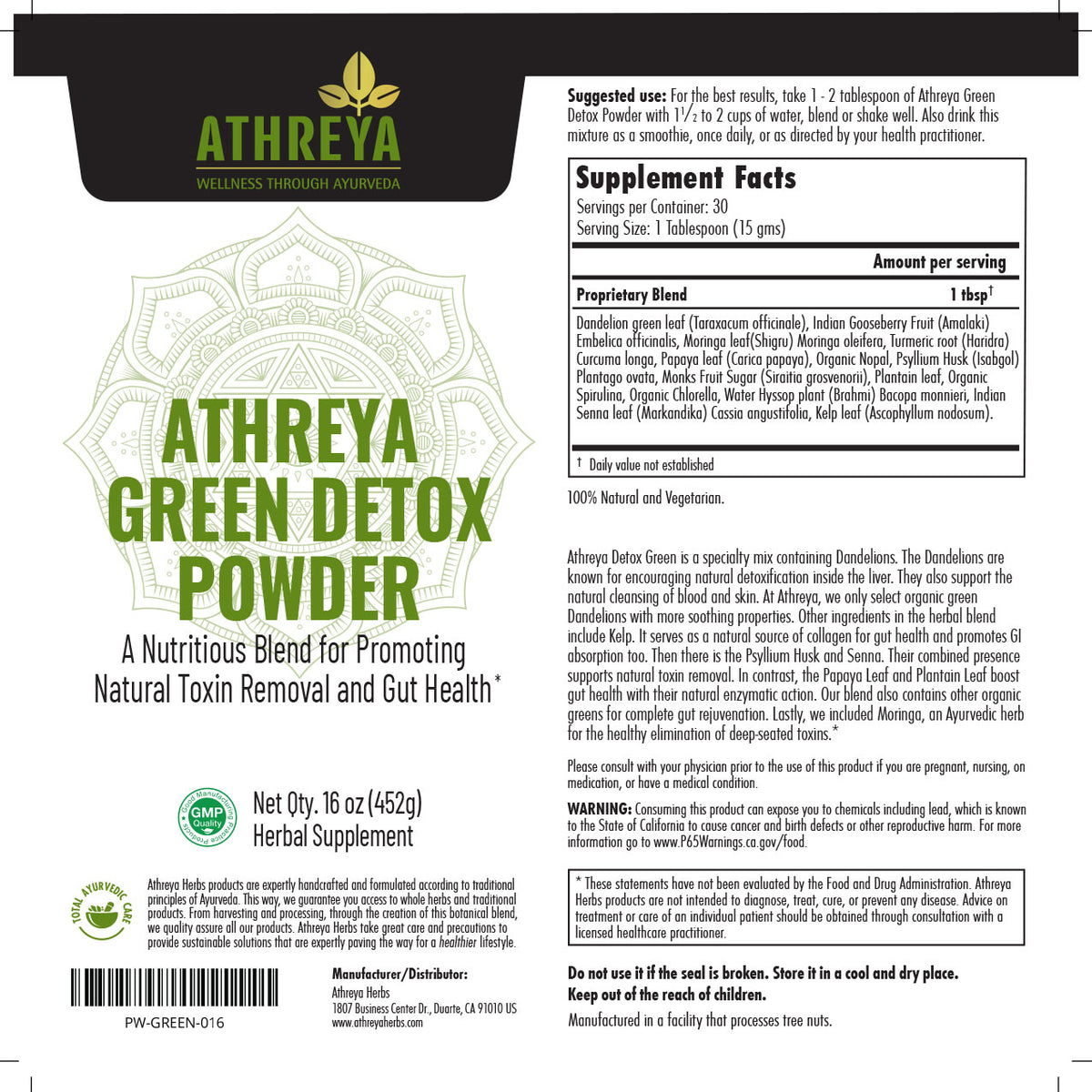 Athreya Green Detox Powder | Ayurvedic Supplement for Promoting Natural ...
