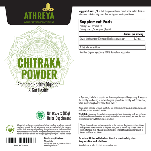 Chitraka Powder| Ayurvedic Supplement for Digestion |Athreya Herbs