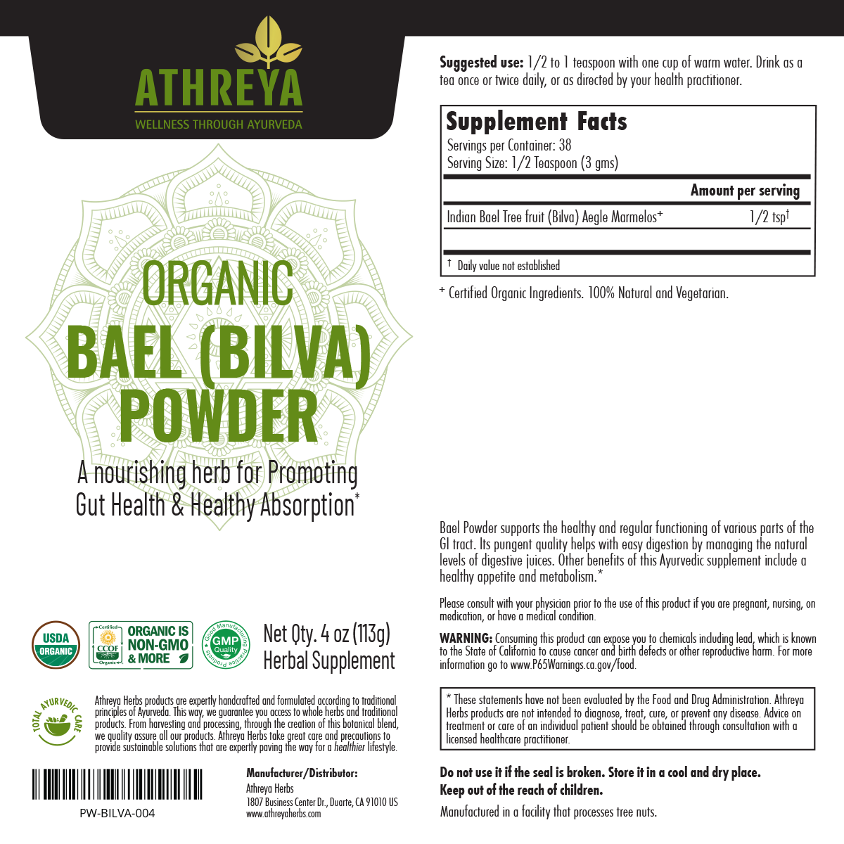 Bael Powder | Ayurvedic Supplement Promotes Gut Health | Athreya Herbs