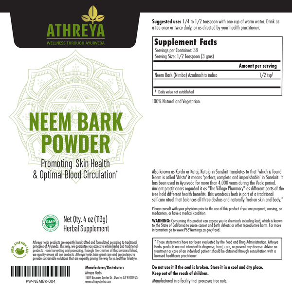 Athreya Neem Bark Powder | Ayurvedic Supplement for Skin Health ...