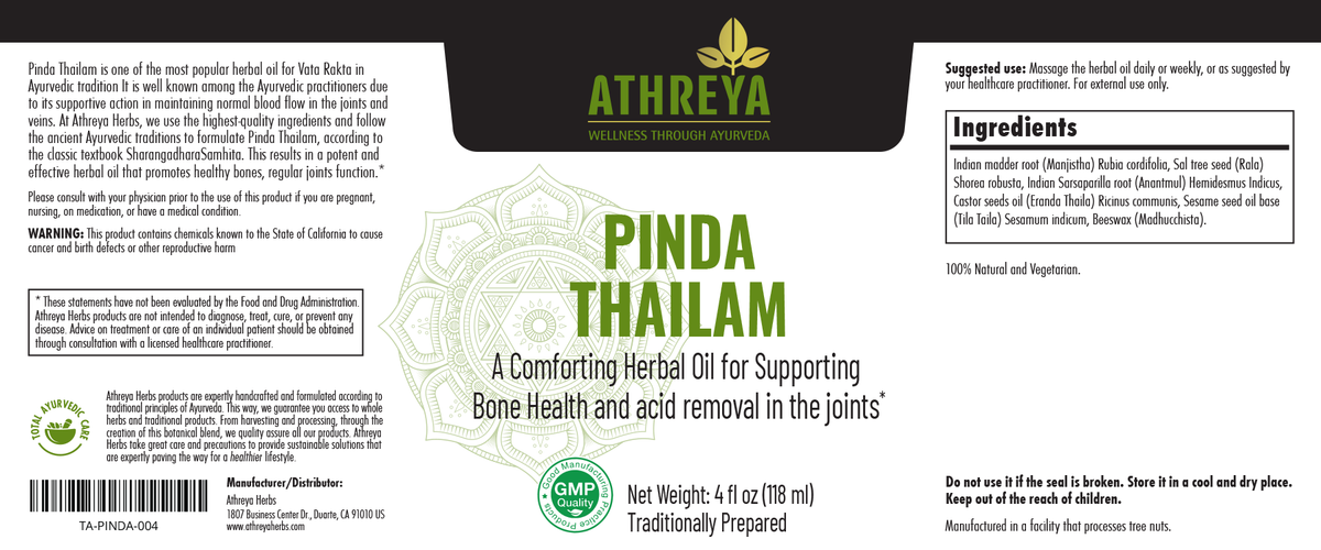 Pinda Thailam | Ayurvedic Herbal Oil Promotes Healthy Bones | Athreya Herbs