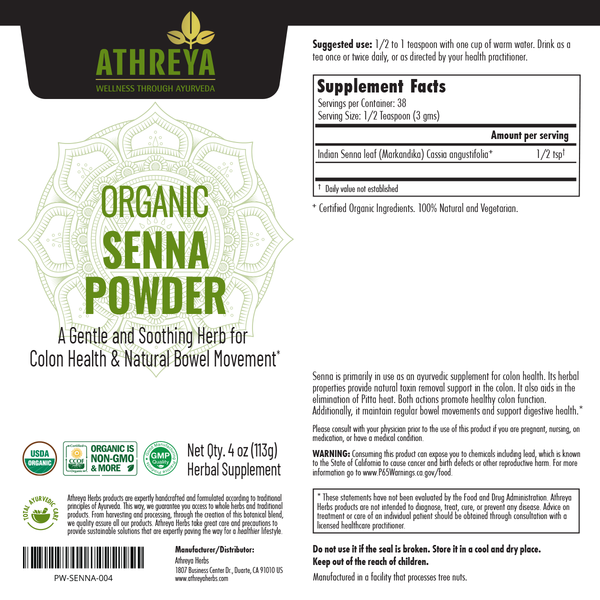 Senna Powder| Ayurvedic Supplement for Colon Health| Athreya Herbs