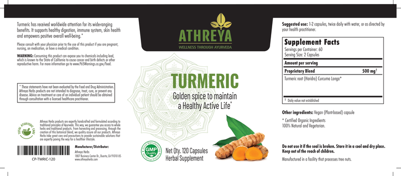 Turmeric Capsules | Relieves Occasional Inflammation | Athreya ...
